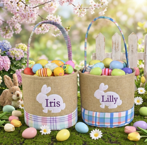 Embroidered Easter Bunny Basket – Reusable Fabric Easter Basket 🐰🌸 ...